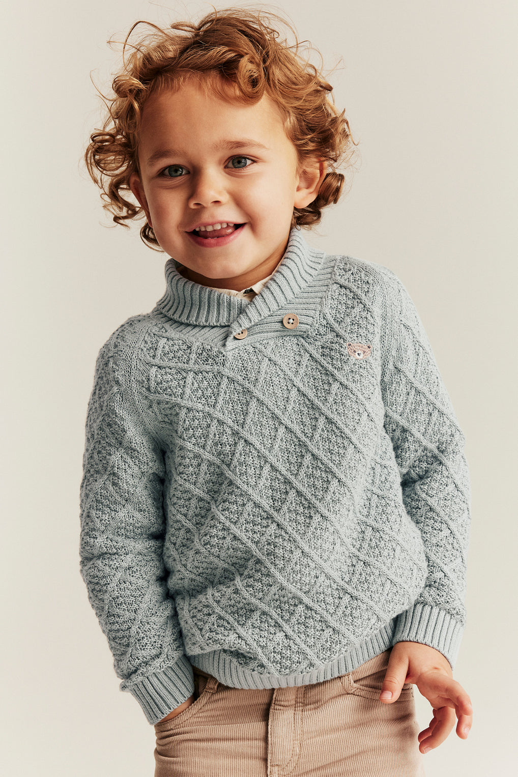 Baby & kids´ green knitted jumper with teddy bear – Newbie